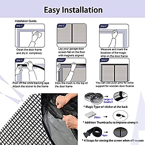 LydeLog Both-Way Magnetic Garage Door Screen, Glass Fiber Screen Cloth Magnetic Type Gravity Automatic Closing Screen, Hands Free Magnetic House Screen with Whole Framework Magic Tape (16 x 7 FT)