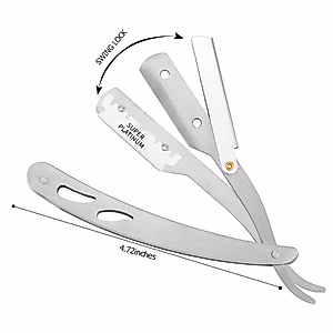 Wismee Professional Shaving Razors for Men Classic Straight Edge Barber Knife Razor with 110 Blades Salon Quality Stainless Steel Shavette Men's Manual Shaver Matte Silver Razor