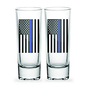 Thin Blue Line Cordial Shot Glasses, 2 Piece Set