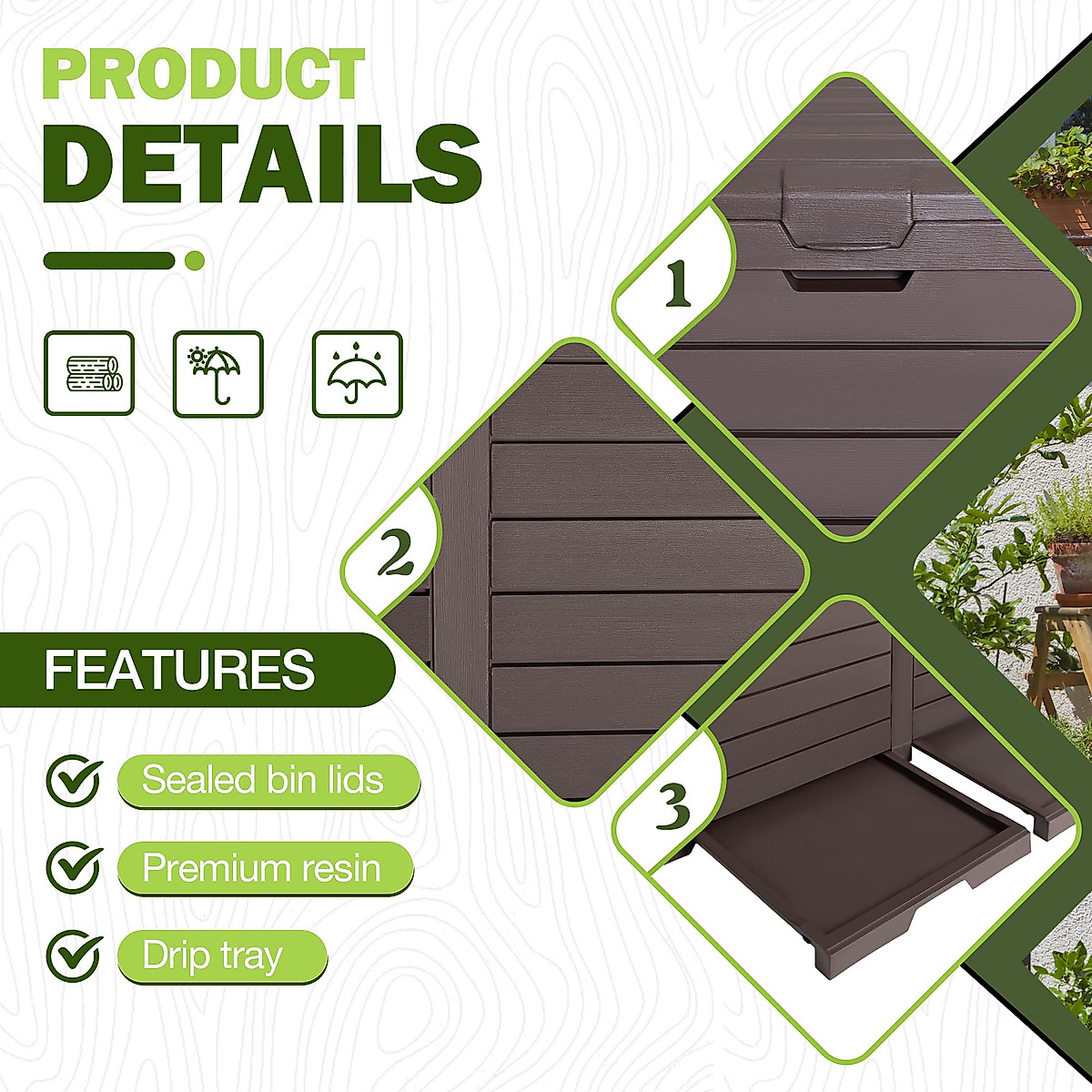 Homall 80 Gallon Outdoor Trash Can Resin Garbage Can Dual Waste Bins with Lid, Drip Tray, Side Grooves for Patio Backyard Deck Roadside