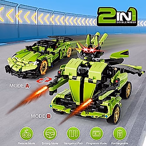 Remote & APP Controlled Robot/Car STEM Building Kit for Kids, 2in1 STEM Building Toys, 461 Pcs Educational Building Blocks for Kids Science Learning, Remote Control Car Toy Set for Boys Girls (Green)