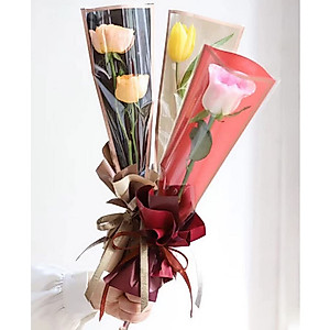 100 Pcs Clear Gold Edge Rose Packaging Bag Single Rose Packaging Bag, Waterproof Floral Wrapping Paper (black)