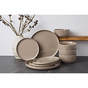 Famiware Milkyway Plates and Bowls Set, 12 Pieces Dinnerware Sets, Dishes Set for 4, Cinnamon Brown