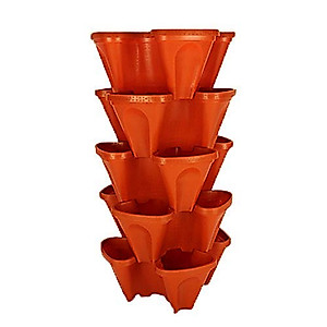 Large 64 Quart Stackable Planter 5-Pack - Grow More in Less Space - Plant Pots and Stack - DIY Vertical Gardening System - for Growing Veggies, Herbs, Garden Greens, Starwberries (Terracotta)