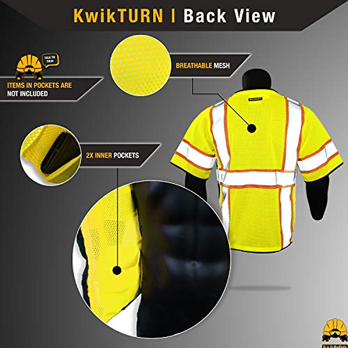 KwikSafety - Charlotte, NC - EXECUTIVE Safety Vest [10 POCKETS] Class 3 ANSI OSHA High Visibility Reflective Heavy Duty Mesh iPad Pocket HiVis Men Construction Work Gear/Yellow Large