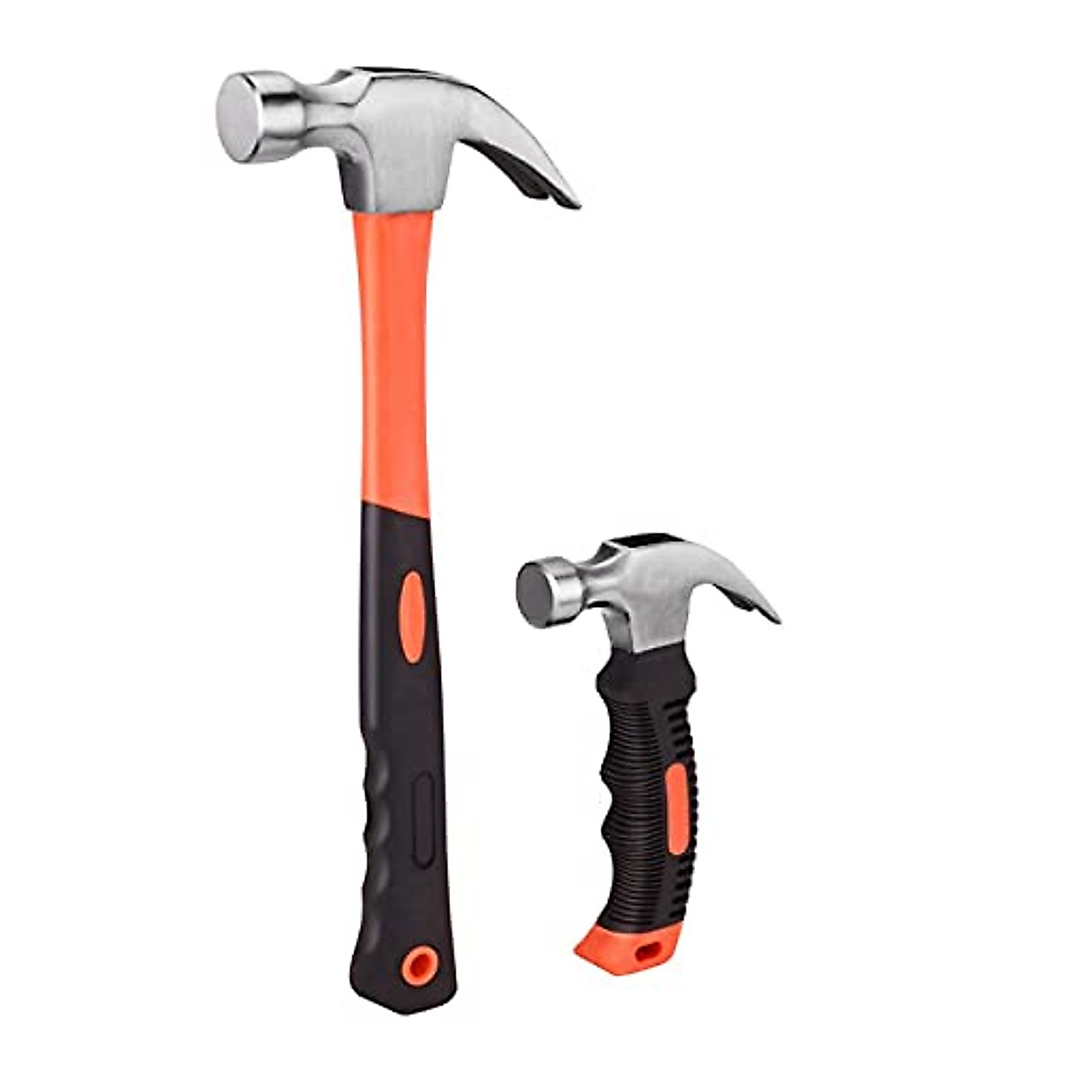ZUZUAN 2 Piece Hammer Set,includes 1 Pack 8 OZ Mini Stubby Claw Hammer and 1 Pack 16 OZ Fiberglass General Purpose Claw Hammer,Soft Nonslip Handle & Heat Treated Head,Heavier for Higher Hardness