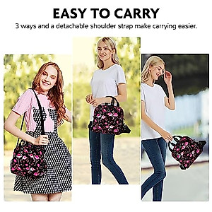 Wuetduz Pink Flamingo Insulated Lunch Bag for Women Men, Large Capacity Portable Cooler Lunch Tote with Adjustable Shoulder Strap and Side Pockets, Reusable Meal Prep Bag for Work School