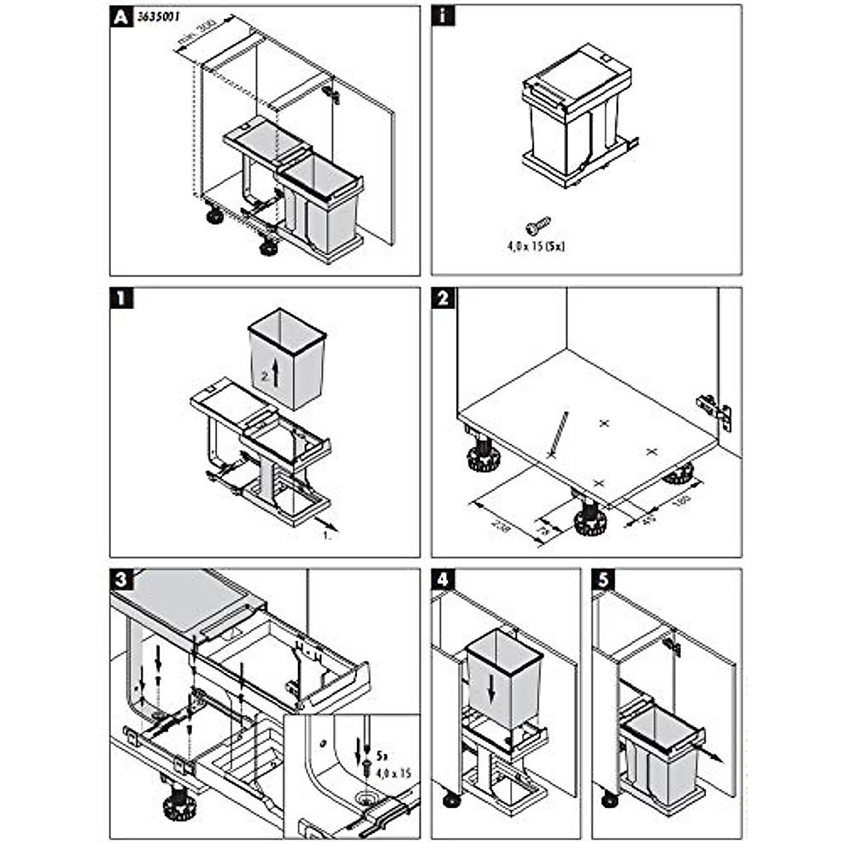 Hafele Solo 502.43.300 (New Version) Pull-Out Trash Can with Lid Hailo Easy Cargo 20 Liters (5.28 gal), Capacity 21 qts