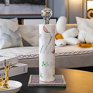 Hochance Pink Crystal Standing Paper Towel Roll Holder Countertop Weighted Rack,Glam Cute Bling Rhinestone Jeweled Diamonds Modern Decoration Christmas Housewarming Gifts for Kitchen Home Bar