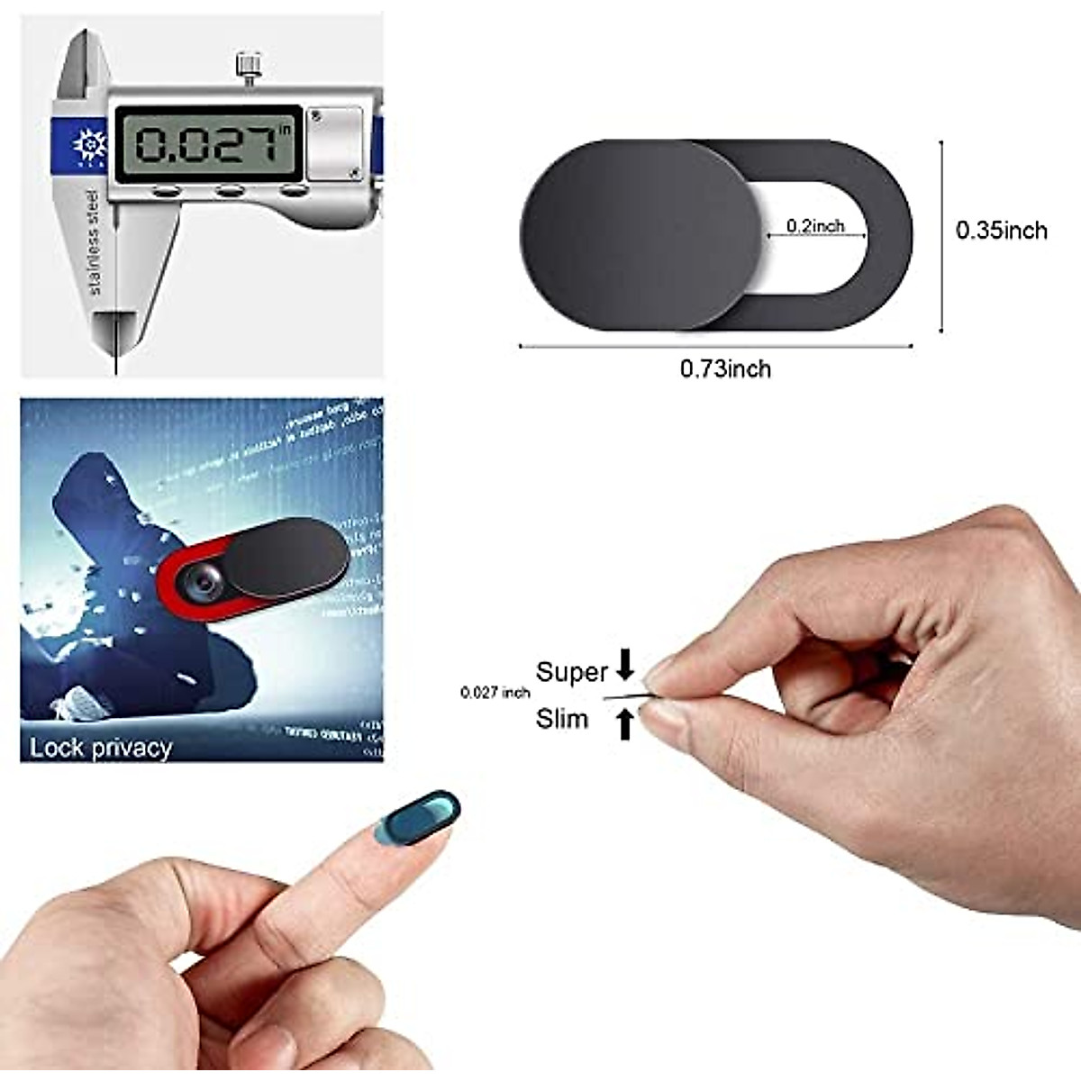 Camera Cover 6 PCS， Webcam Cover Slide，Ultra-Thin Webcam Cover Slide for Laptop, MacBook, PC, Cell Phone and More Accessories，Protect Your Privacy and Security