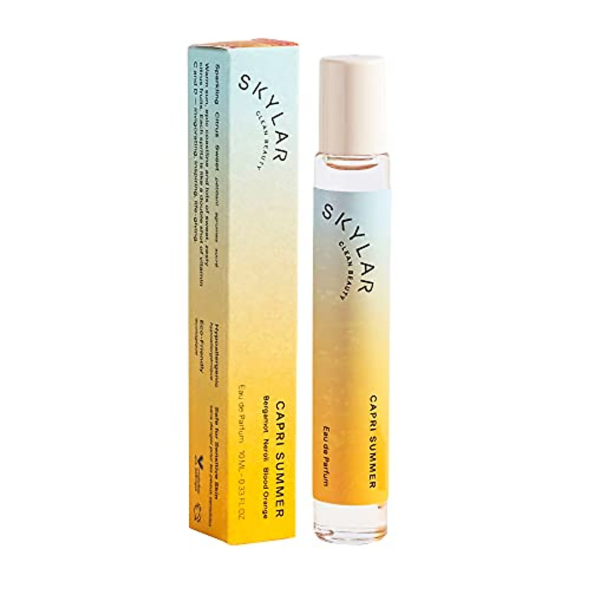 Skylar Capri Summer Eau de Parfum - Hypoallergenic & Clean Perfume for Women & Men, Vegan & Safe for Sensitive Skin - Fruity Citrus Perfume, Bergamot, Neroli & Blood Orange - 10mL /0.33 Fl oz