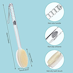DeaLott Dual-Sided Back Scrubber for Shower, Long Handle Back Brush with Stiff and Soft Bristles, Wet and Dry Body Brush Exfoliator, Shower Brush for Body Men Women