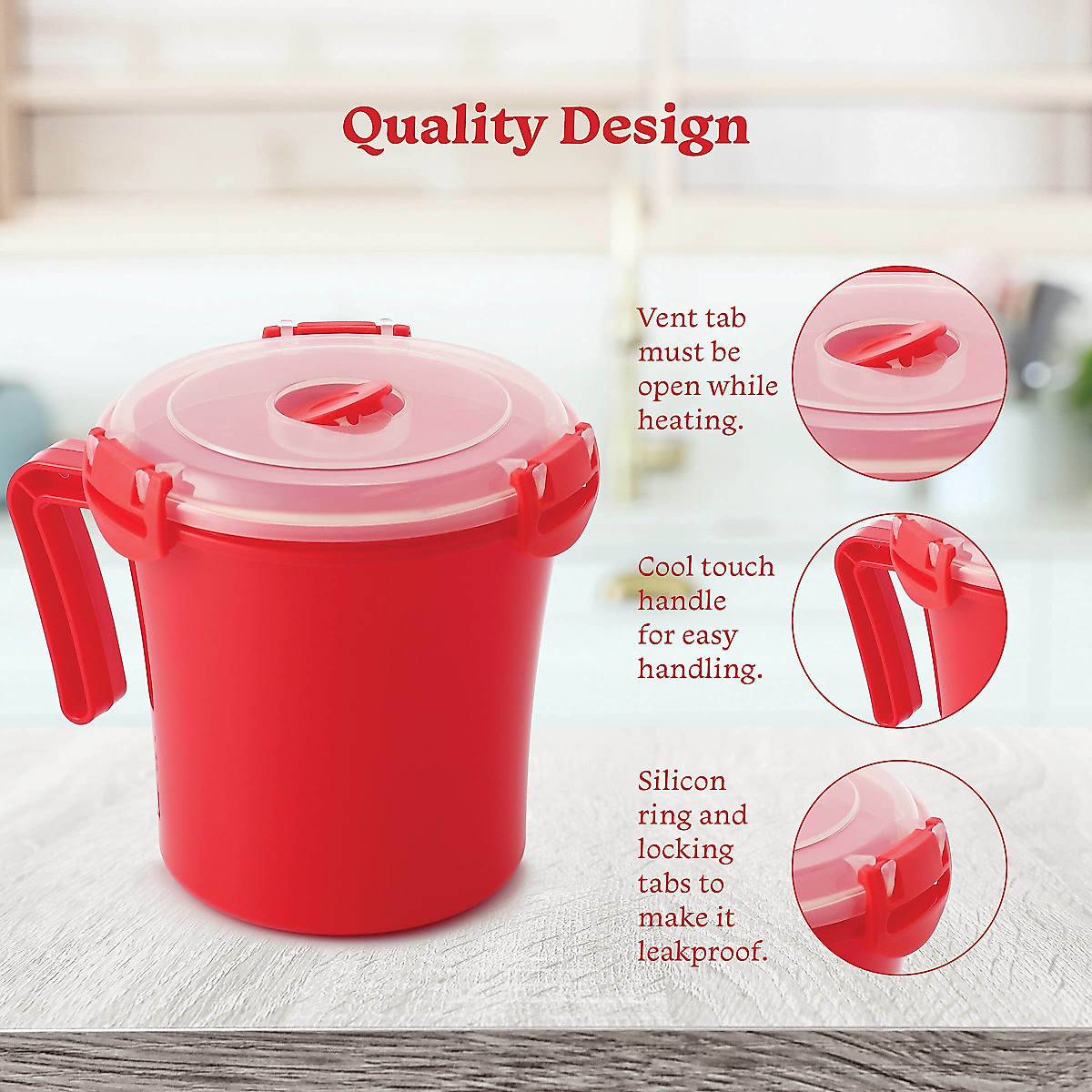 Tafura Microwave Soup Mug with Lid and Handle. [Pack of 2] Microwavable Oatmeal Cereal Cup with Cover. Christmas Mug with Lid. Soup Travel Container with Lid. Spillproof, 22 Ounces, BPA-free.