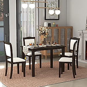 WOZNLA Room 5-Piece Mid-Century Dining Set-Rectangular Wood Table with 4 Upholstered Chairs-Perfect for Family Kitchen and Small Spaces-Stylish and Functional Furniture for Modern Homes, Espresso