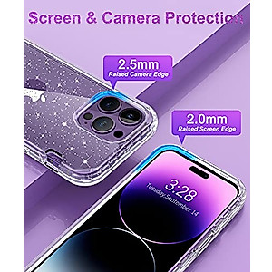 Hython Case for iPhone 14 Pro Max Case Glitter, Cute Clear Glitter Bling Sparkle Cover, [Military Grade Protection] Hybrid Heavy Duty Rugged Hard PC Bumper Shockproof Soft TPU Protective Phone Cases