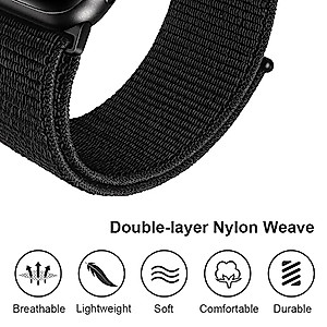 ZRDESIGN Ultra Wide Black Nylon Watch Band Compatible with Apple Watch 42mm 44mm 45mm 49mm, Adjustable Sport Loop For iWatch Series 8 7 6 5 4 3 2 1 SE(Black)