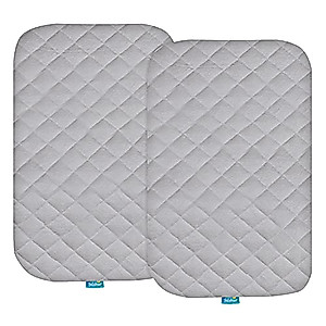 Bassinet Mattress Pad Cover(21" x 35"), Fit for Milliard, Miclassic, Besrey, Bellababy, AMKE 3 in 1 and Dream on me Bassinet, 2 Pack, Waterproof Quilted Ultra Soft Bamboo Sleep Surface, Grey