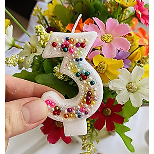 Birthday Candles, Pearl Sequin Number Candle Party Supplies (Number-3)