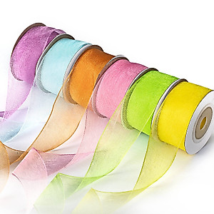 SOFIRE 6 Spools Sheer Chiffon Organza Ribbon - 1 Inch Wide 60 Yards for Crafts, Gift Wrapping, Summer