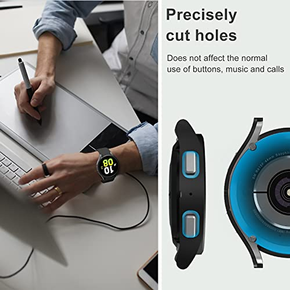 [5+5Pack] SPGUARD Galaxy Watch 5/Watch 4 44mm Screen Protector Case Cover,Tempered Glass Galaxy Watch 5/4 Screen Protector & Watch 5/4 Case Cover Hard PC Bumper for Samsung Galaxy Watch 5/4 44mm