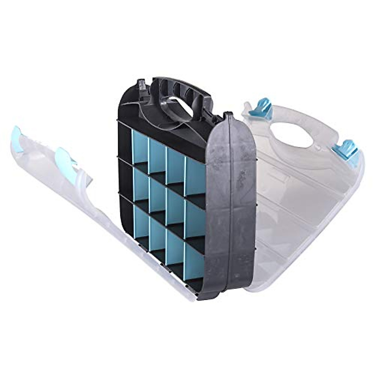 ArtBin 6877AG Double-Sided Quick View Carrying Case, Portable Art & Craft Organizer with Removable Dividers, [1] Plastic Storage Case, Black/Aqua with Clear Lid