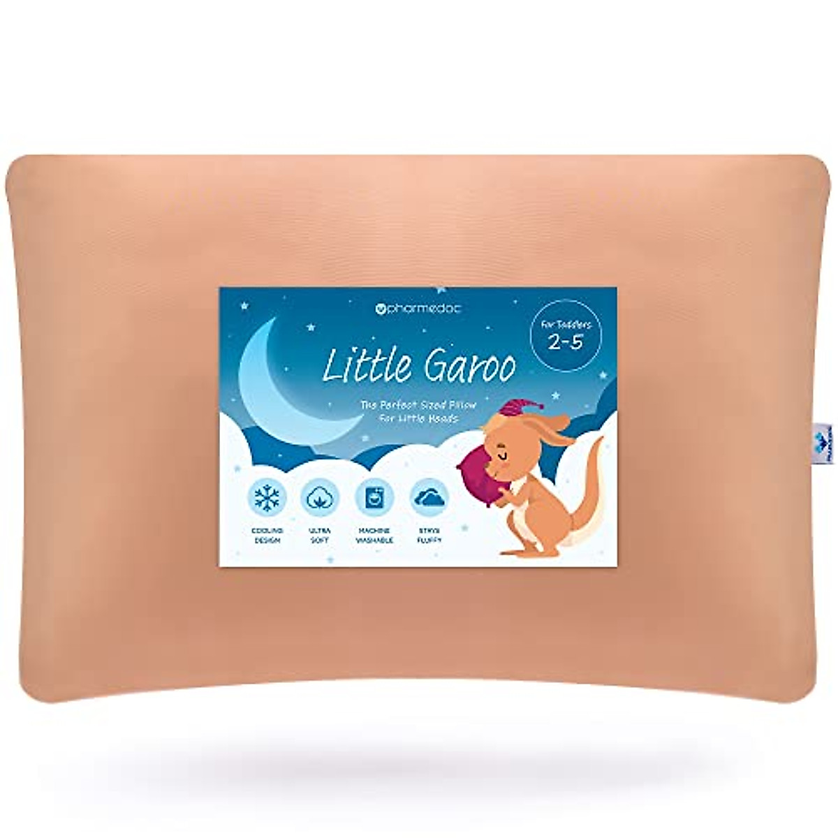 Pharmedoc Little Garoo Toddler Pillow with Pillowcase – 14x19 Pillow – Pink Cooling Cover Toddler Pillows for Sleeping, Kids Pillow, Travel Pillows for Sleeping, Mini Pillow, Toddler Bed Pillows