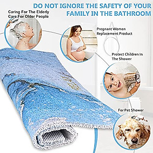 Square Shower Mat Non Slip, 24x24 inch, PVC Loofah Shower Floor Mat with Drain, Soft Comfort Bath Mat Massage Bathtub Mat for Shower, Bathroom, Quick Drying (24”x24”, Relax Waves)