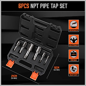 HORUSDY 6-Piece NPT Pipe Tap Set, Sizes Includes 1/8", 1/4", 3/8", 1/2", 3/4" and 1"