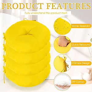 Tinideya 8 Set Outdoor Chair Cushions 15 Inch Round Seat Cushions Waterproof Chair Cushions with Ties for Bistro Patio Garden Furniture(Yellow)