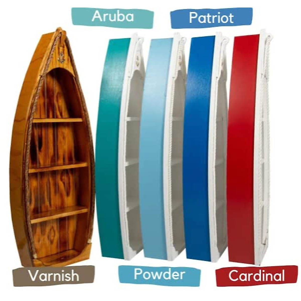 DutchCrafters 4' Coastal Boat Bookcase with Book Shelves, Décor Storage Organization - Amish Made in USA (Bright Blue)