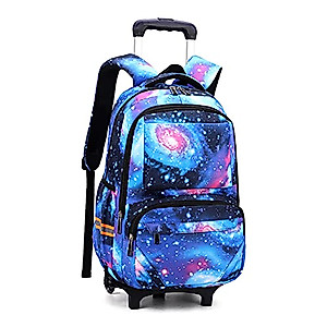 Mysterious Starry Sky Print Rolling Backpack Elementary Students Trolley Bag Primary School Book Bag with Wheels