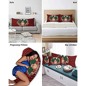 Standard Size Pillowcases Merry Christmas Pillow Case Set of 2, Soft Throw Pillow Covers with Envelope Closure Decorative Bed Pillow Shams for Bedroom Sofa Couch Santa Claus Xmas Tree Red Plaid