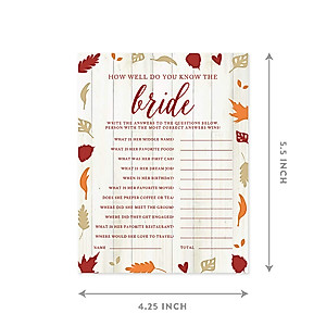 Andaz Press Fallin' in Love Autumn Fall Leaves Wedding Party Collection, How Well Do You Know the Bride? Bridal Shower Game Cards, 20-Pack