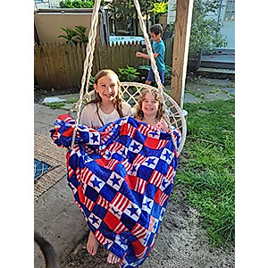 Décor&More July 4th USA American Pride Collection Microplush Throw Blanket (50" x 60") - Patriotic Patchwork Blue, White and Red Throw