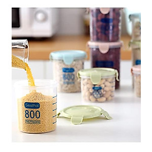 NC Food Sealed can Kitchen Spice nut Food can Refrigerator Moisture-Proof Storage Box Grain Storage Tank Graduated 600ml Pink