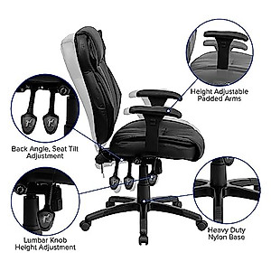 High Back Black LeatherSoft Multifunction Executive Swivel Ergonomic Office Chair with Lumbar Support Knob with Arms
