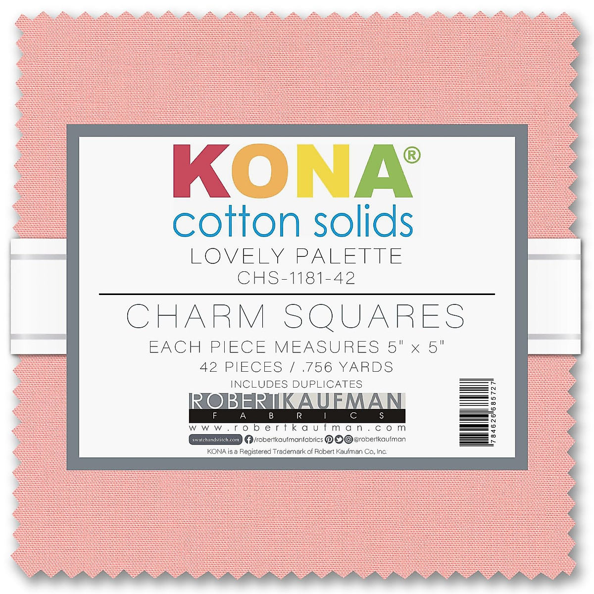 Kona Cotton Solids Lovely Charm Square 42 5-inch Squares Charm Pack Robert Kaufman CHS-1181-42