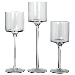 Glass Candleholders Tea Light Candle Holders Clear Wedding Weddings Hurricane Tall Elegant Ideal for Dining Party Home Decor Parties Table Settings Gifts High Different Sizes (6 Sets Large Clear)