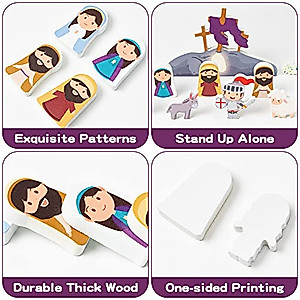 WATINC 14pcs Easter Resurrection Scene Decorations, Religious Jesus Storytelling Wooden Tiered Tray Signs Table Decor, Christ Jesus Nativity Christian Wood Centerpieces for Easter Spring Holiday Party