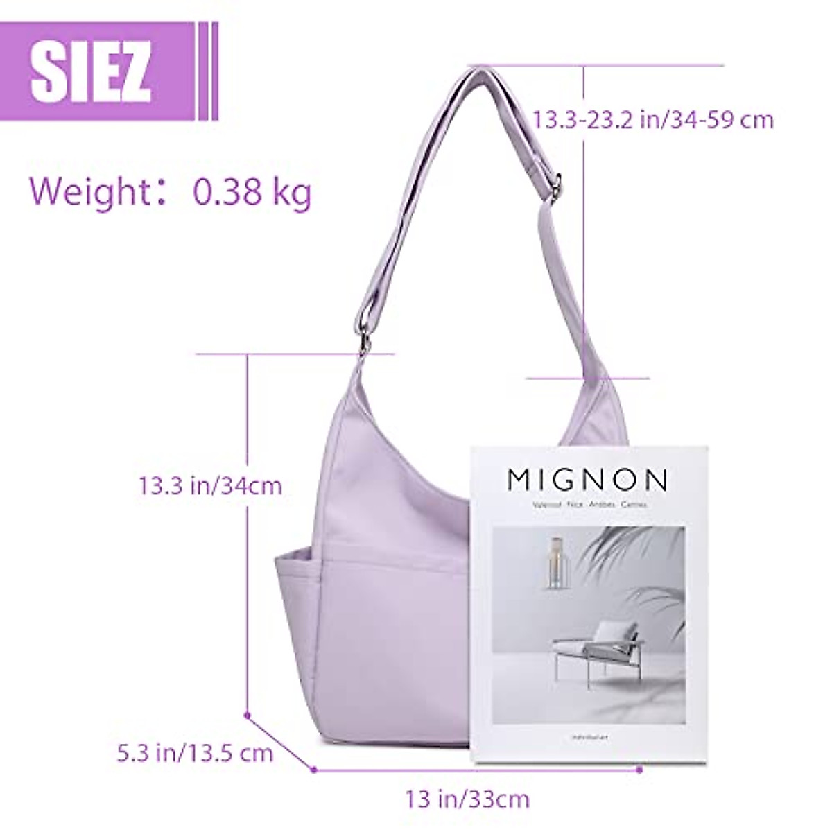 MYHOZEE Purple Canvas Tote Bag for Women - Durable, Lightweight, Large Capacity with Multiple Pockets, Adjustable Wide Shoulder Strap, Stylish and Versatile