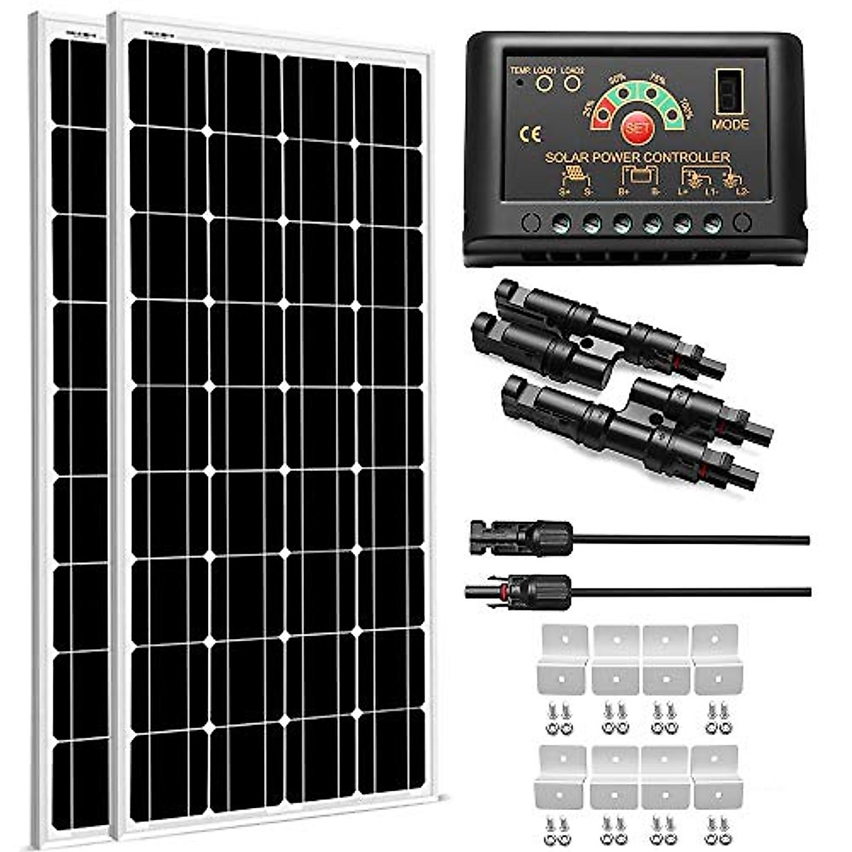 SUNGOLDPOWER 200 Watt 12V Monocrystalline Solar Panel Module Kit, High Efficiency Module PV Power Charging Battery, Portable LCD Solar Panel Controller for RV, Boats, Camper, Marine,Off-Grid System