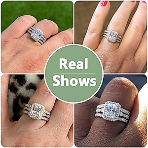 Newshe 2.78Ct Wedding Band Bridal Ring Enhancer Engagement Ring Set for Women 925 Sterling Silver Radiant White Gold 5A Cz Size 5-10 (A Radiant-White, 7)