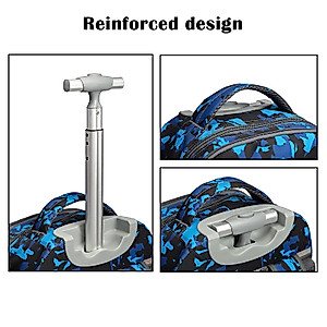 WEISHENGDA 18 inches Wheeled Rolling Backpack for Adults and School Students Short Trip Books Laptop Trolley Bags, Blue Camo