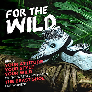 Yes! Athletics - Beast Wrestling Shoes for Girls and Women, Light, Breathable Boxing Shoes, Microsuede Leopard Printed Weightlifting Shoes with Hook and Loop Strap, Beast Blue, Women's Size 7.5