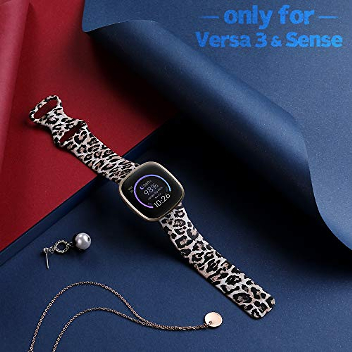 Maledan Compatible with Fitbit Sense & Fitbit Versa 3 Bands Women Girls, Stylish Flower Printed Strap Replacement for Fitbit Versa 3/Versa 4/Sense 2/Sense Smart Watch Accessories, Small Leopard