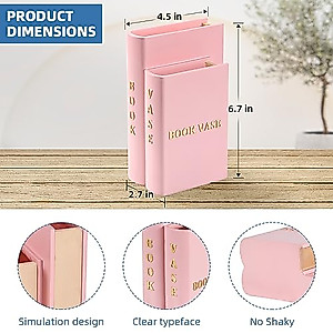 Home Decor Book Shaped Decorative Vase,Resin Vases for Home Decor,nique Home,Bedroom,Office Accent,Bookshelf Unique Vase Book Lover (Pink)