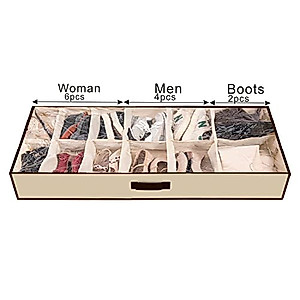 Shonpy 2PCS Men/Woman 12 Cells See Through Underbed shoes and boots Storage Bag Organizer with PVC window (beige)