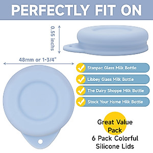 Purekra 6 Pack Silicone Glass Bottle Replacement Caps, 48mm Diameter Bottle Lids Fit Stanpac & Libbey & Stock Your Home & The Dairy Shoppe Milk Glass Bottles. Reusable and Airtight Bottle Caps