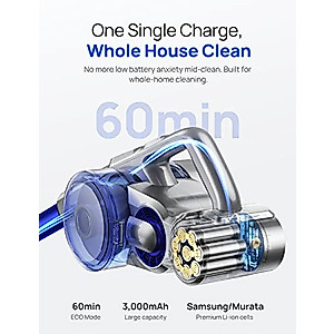 Dreo Cordless Vacuum Cleaner, 25kPa 550W Strong Suction, 3000mAh Detachable Battery, Up to 60 Mins, Handheld/Stick Vacuum with Auto Detect, Tools for Pet Hair, Car, Carpets, Hard Floors, PowerLeap