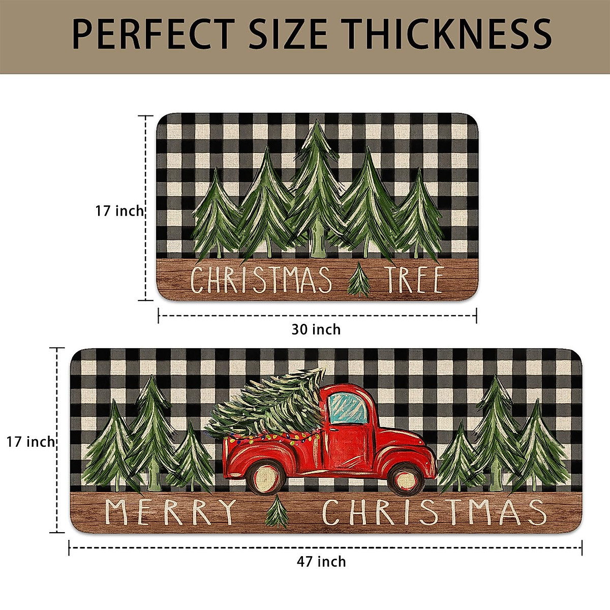 Eikunn Christmas Kitchen Rugs Set of 2,Red Truck Christmas Tree Kitchen Mat for Floor,Winter Holiday Non-Slip Washable Kitchen Sink Mats Kitchen Decor Doormat+Runner Rug